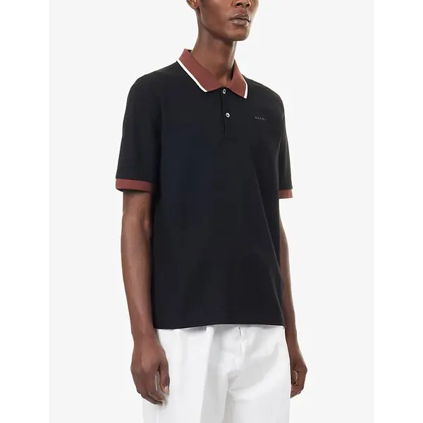 Marni Contrast-trims Logo-embroidered Cotton Polo Shirt - Black