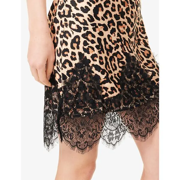 NEVER FULLY DRESSED Animal-pattern Lace Maeva Satin Mini Skirt