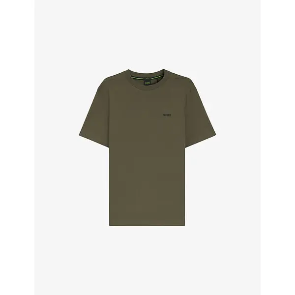 BOSS Brand-print Regular-fit Stretch-cotton T-shirt - Open Green