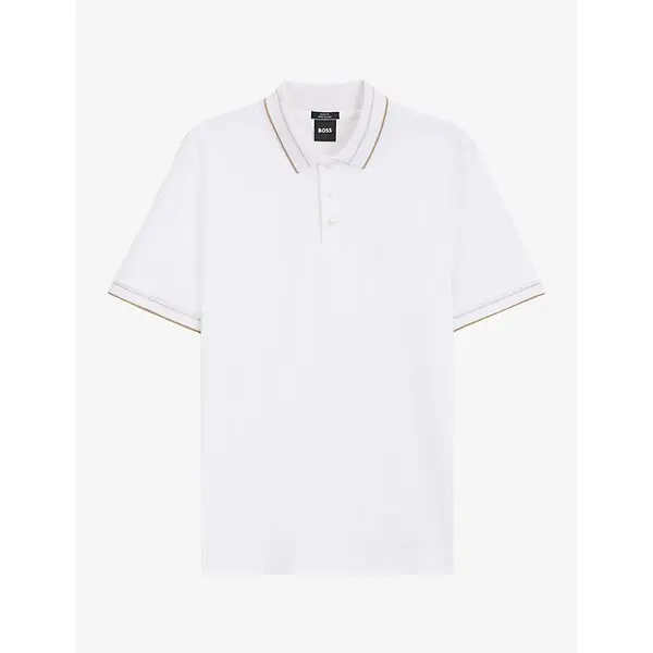 BOSS Contrast-trim Short-sleeve Cotton Polo - 100