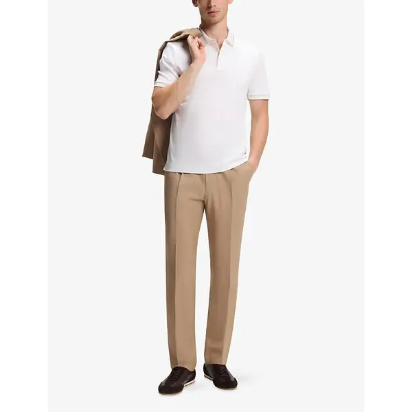 BOSS Contrast-trim Short-sleeve Cotton Polo - 100