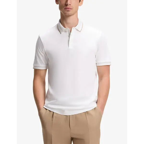 BOSS Contrast-trim Short-sleeve Cotton Polo - 100