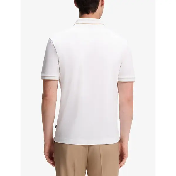 BOSS Contrast-trim Short-sleeve Cotton Polo - 100