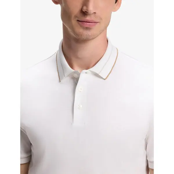 BOSS Contrast-trim Short-sleeve Cotton Polo - 100