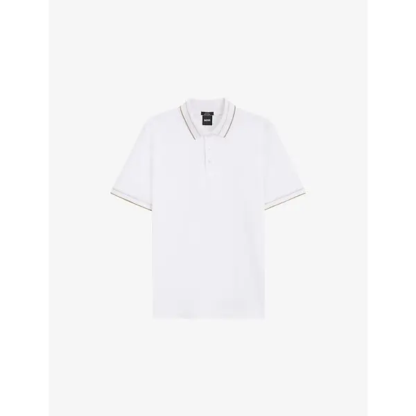 BOSS Contrast-trim Short-sleeve Cotton Polo - White