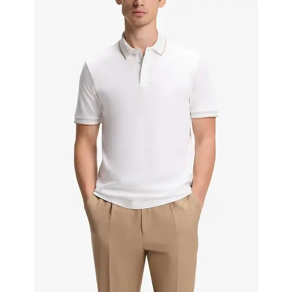 BOSS Contrast-trim Short-sleeve Cotton Polo