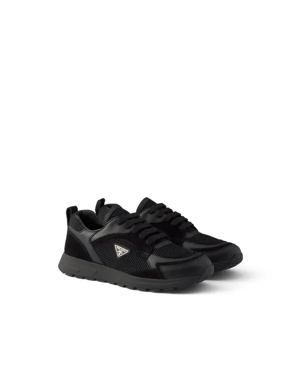 Prada Prax Leather And Fabric Sneakers - Black