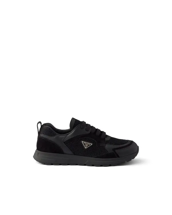 Prada Prax Leather And Fabric Sneakers - Black
