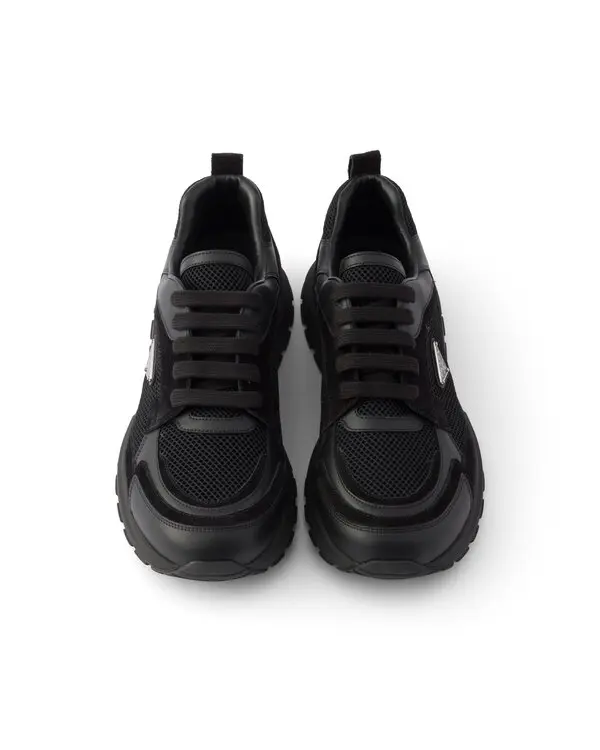 Prada Prax Leather And Fabric Sneakers - Black