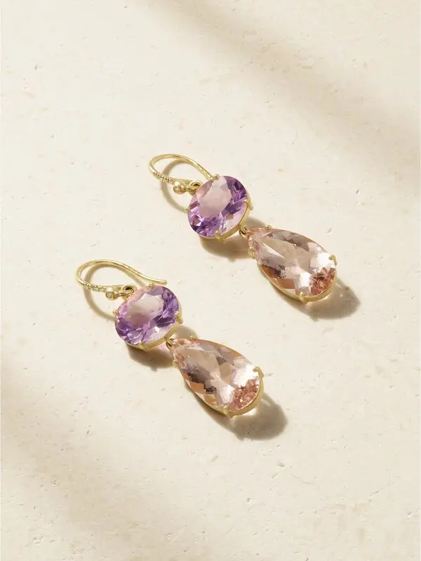 Irene Neuwirth Gemmy Gem 18-karat Gold Diamond, Amethyst And Morganite Earrings - Purple