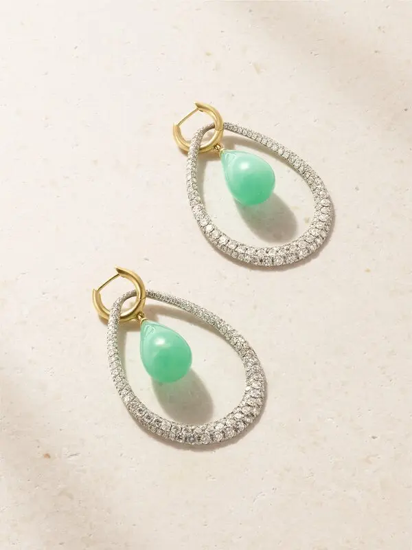 Irene Neuwirth Swing 18-karat White And Yellow Gold, Diamond And Chrysoprase Earrings - Green