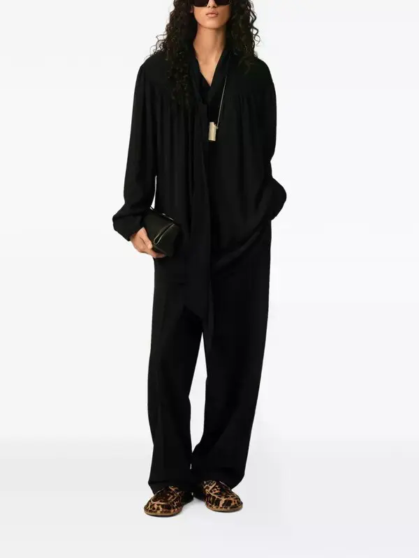 AMI Paris Lavalliere Silk-blend Blouse - Black