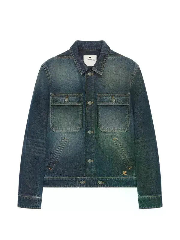 COURREGES Logo-embroidered Faded-effect Denim Jacket - Blue