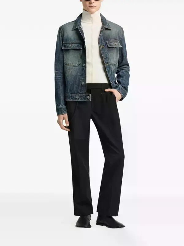 COURREGES Logo-embroidered Faded-effect Denim Jacket