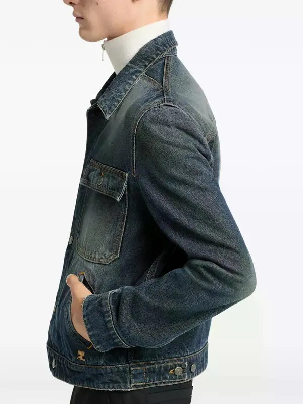 COURREGES Logo-embroidered Faded-effect Denim Jacket