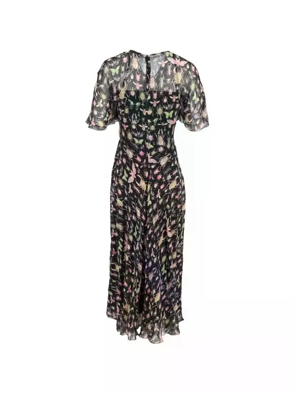 Red Valentino Insect Print V-neck Midi Dress