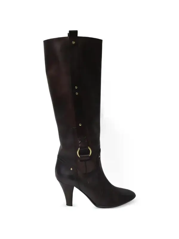 Celine Buckled Leather Boots - Brown