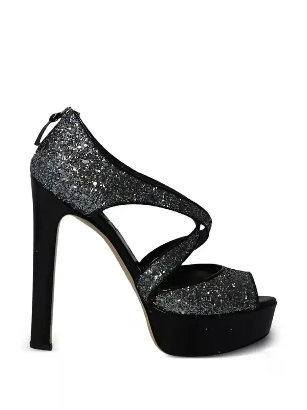 Miu Miu Glitter Criss-cross Platform Sandals - Silver
