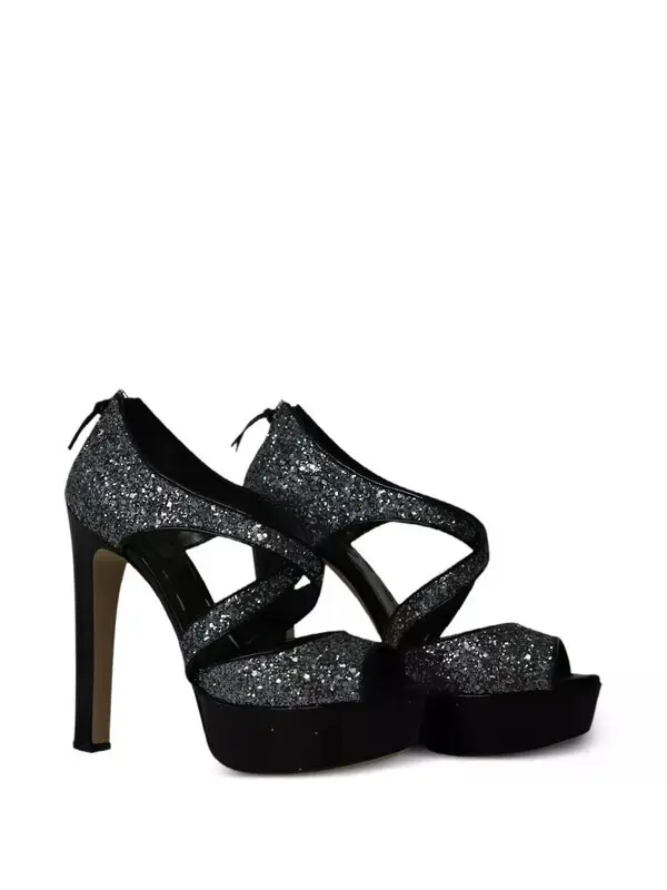 Miu Miu Glitter Criss-cross Platform High Block Heel Sandals