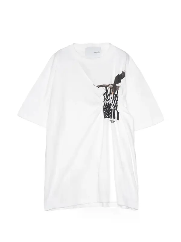 YOSHIOKUBO Eagle-print Gathered T-shirt - White