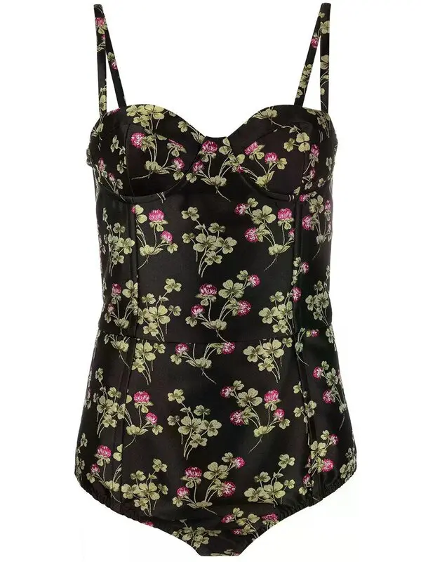 Red Valentino Floral-print Boned Bodysuit - Black