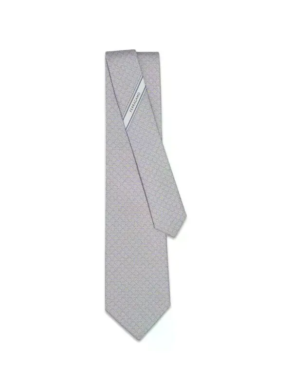 FERRAGAMO Link-print Silk Tie - Neutrals