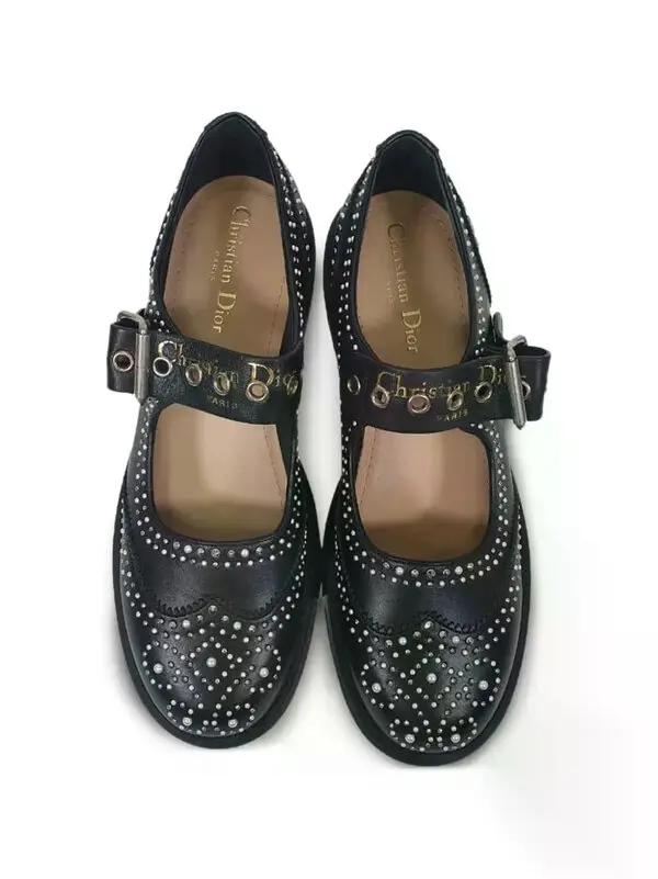 Dior Embellished Leather Ballet Flats With Buckle Detail