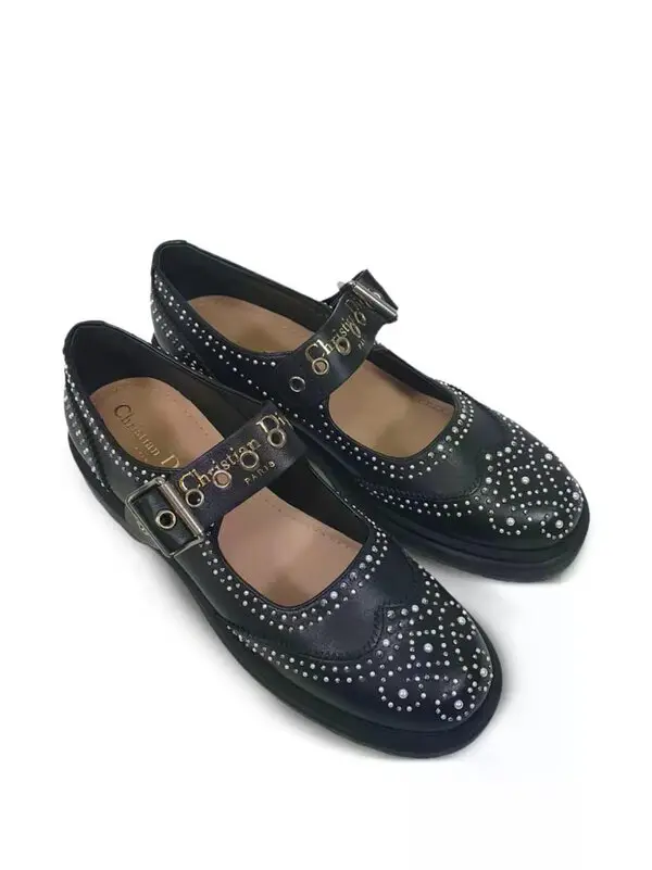 Dior Embellished Leather Ballet Flats With Buckle Detail