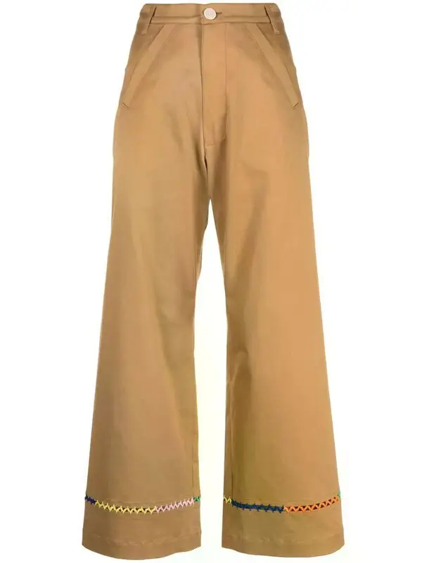 MII Crochet-trim Cotton Trousers - Brown