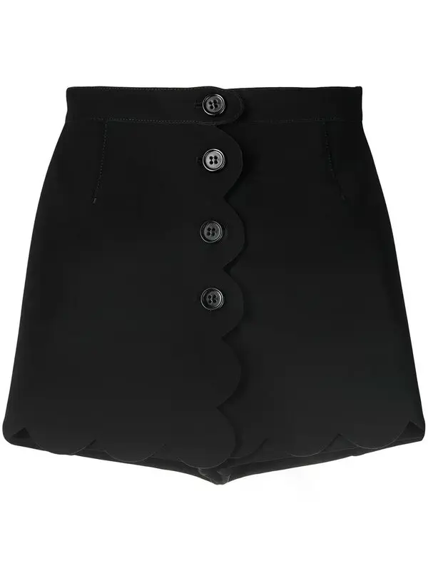 Red Valentino Scallop Trim Button Front Shorts - Black