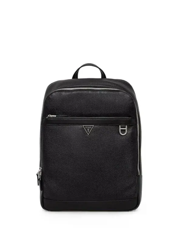 Guess Monaco Logo-plaque Pebbled-calf Leather Backpack - Black