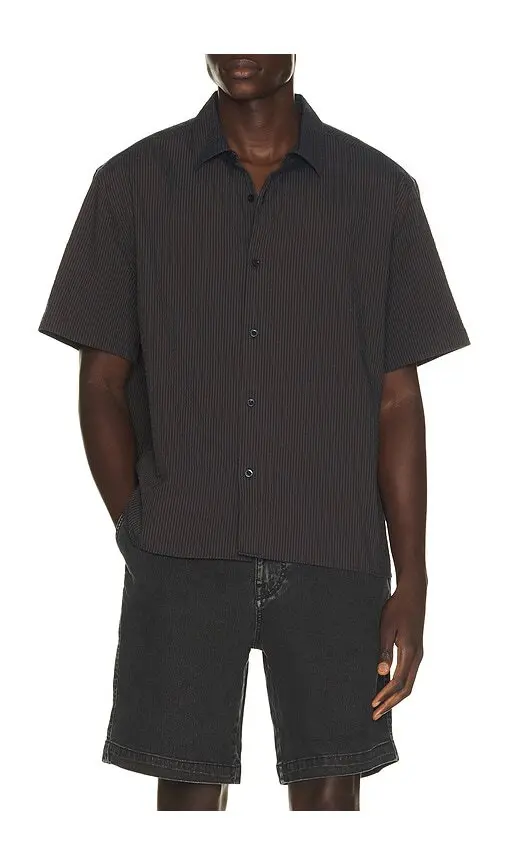 PERCIVAL Rowan Seersucker Boxy Shirt In . Also - Blue