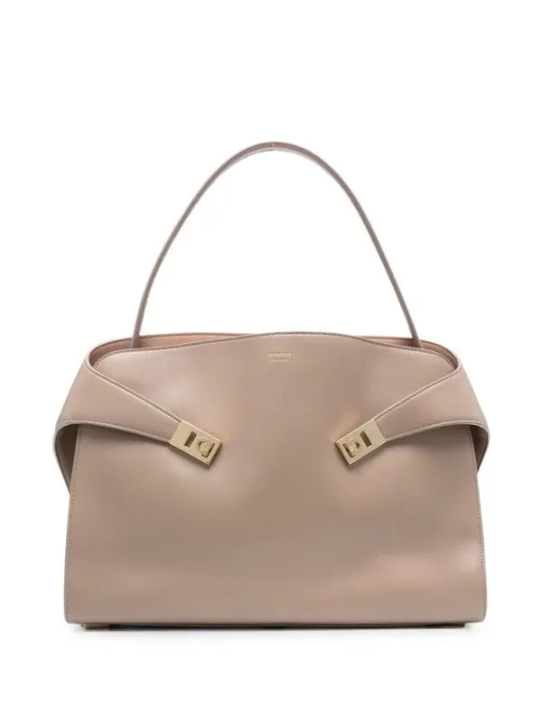 FERRAGAMO Hug Medium Leather Shoulder Bag - Grey