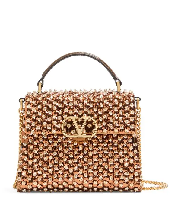 Valentino Garavani Mini Silk Embellished Vsling Top-handle Bag - Brown