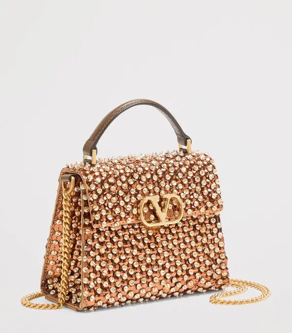 Valentino Garavani Mini Crystal Embellished Vsling Top-handle Bag - Brown