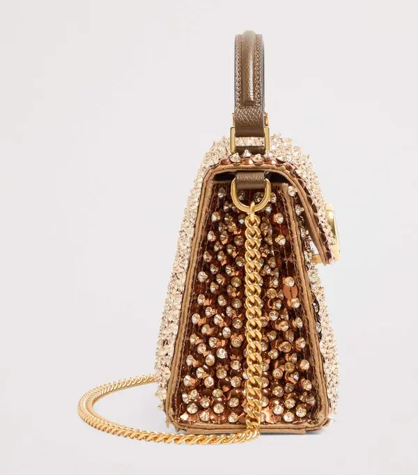 Valentino Garavani Mini Crystal Embellished Vsling Top-handle Bag - Brown