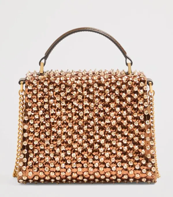 Valentino Garavani Mini Crystal Embellished Vsling Top-handle Bag - Brown