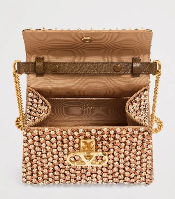 Valentino Garavani Mini Crystal Embellished Vsling Top-handle Bag - Brown