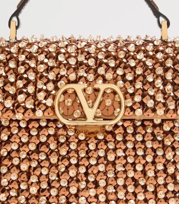 Valentino Garavani Mini Crystal Embellished Vsling Top-handle Bag - Brown