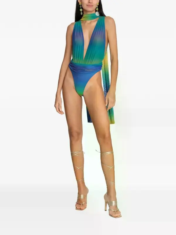 AMIR SLAMA X Tati Barbieri V-neck Mesh-panelled Swimsuit