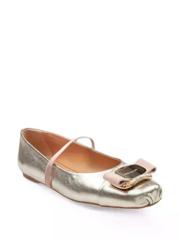 FERRAGAMO Vara Metallic-leather Ballet Flats - Gold