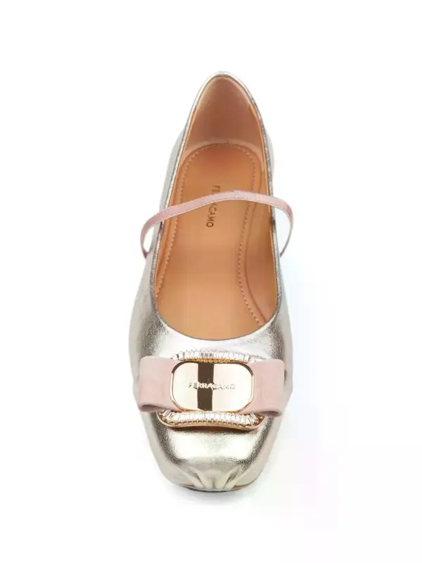 FERRAGAMO Vara Metallic-leather Ballet Flats - Gold