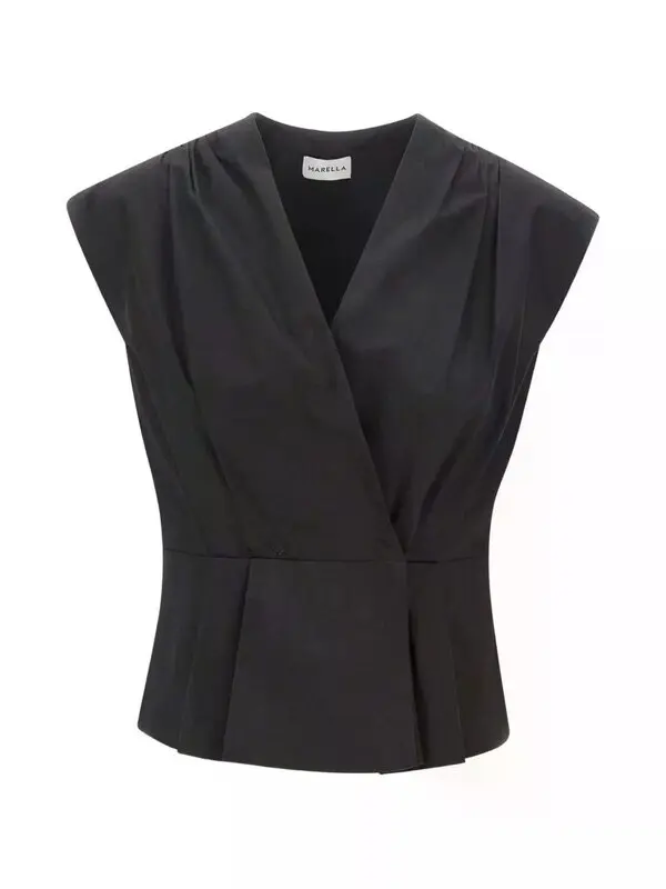 Marella Wrap-front Pleated Top - Black