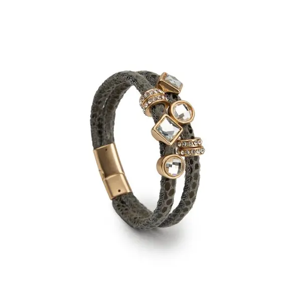 Saachi Bling Charm Leather Bracelet - Grey