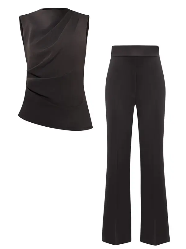 TIA DORRAINE Sleeveless Pleated Top & Trousers Set - Grey