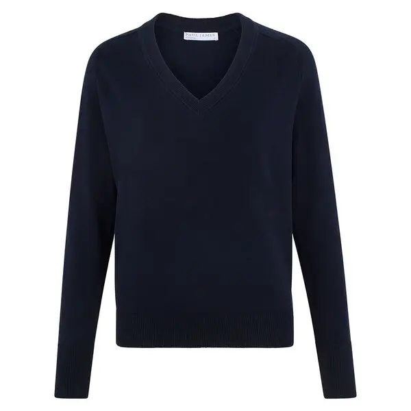 PAUL JAMES KNITWEAR Lightweight Cotton Celeste Deep V Neck Jumper Navy - Blue