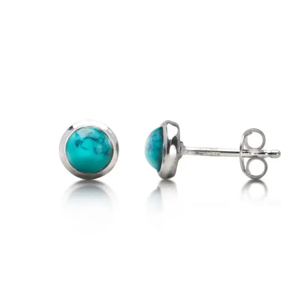 THE JEWELLERY STORE LONDON Silver / Blue Round Turquoise Studs In Sterling Silver - Silver/blue