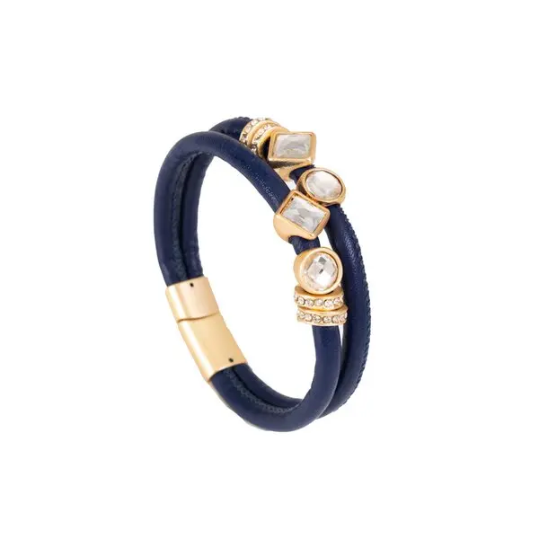 Saachi Bling Charm Leather Navy Bracelet - Blue