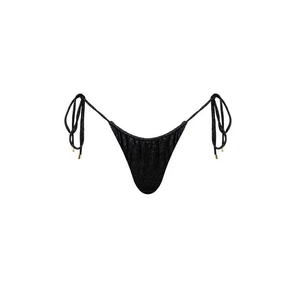 MONARCH Kaia Side Tie Ruched Bikini Bottom Metallic - Black