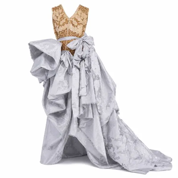 Miro Misljen Grey Draped Couture Dress - Silver